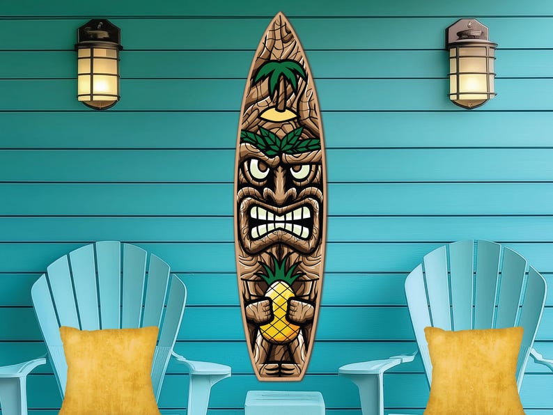 Tiki Bar Sign, Wooden Surfboard Wall Art, Fun Patio Sign, Palm Tree ...