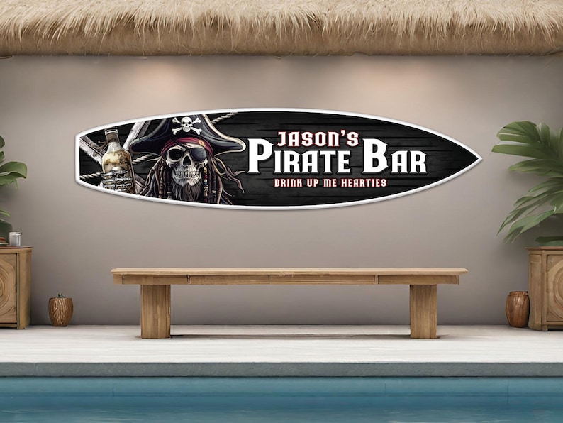 PERSONALIZED, Custom Pirate Bar Sign, Wooden Surfboard Wall Art, Fun ...