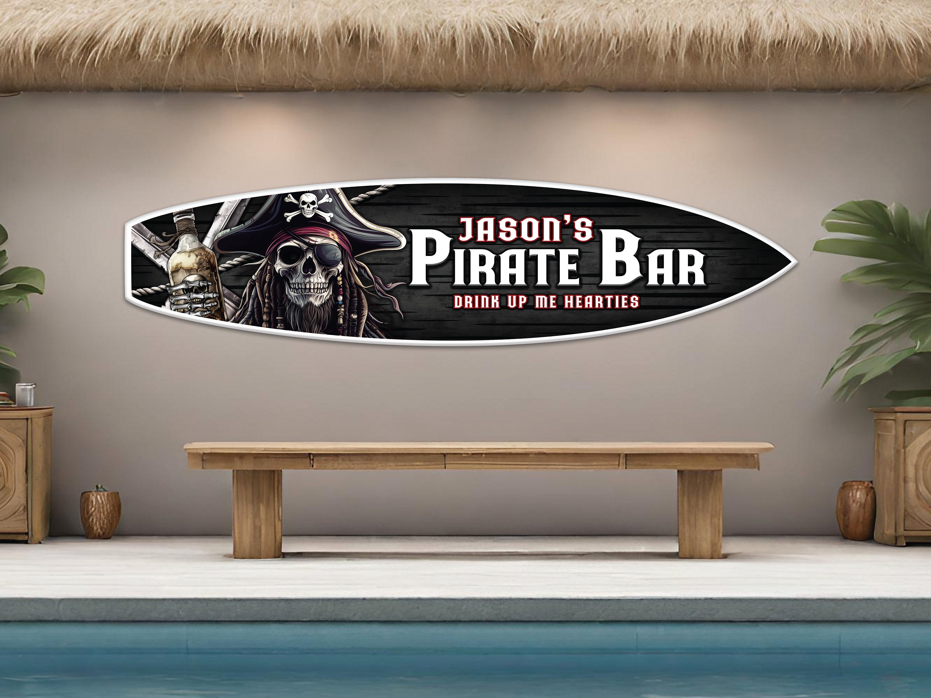 PERSONALIZED, Custom Pirate Bar Sign, Wooden Surfboard Wall Art, Fun ...