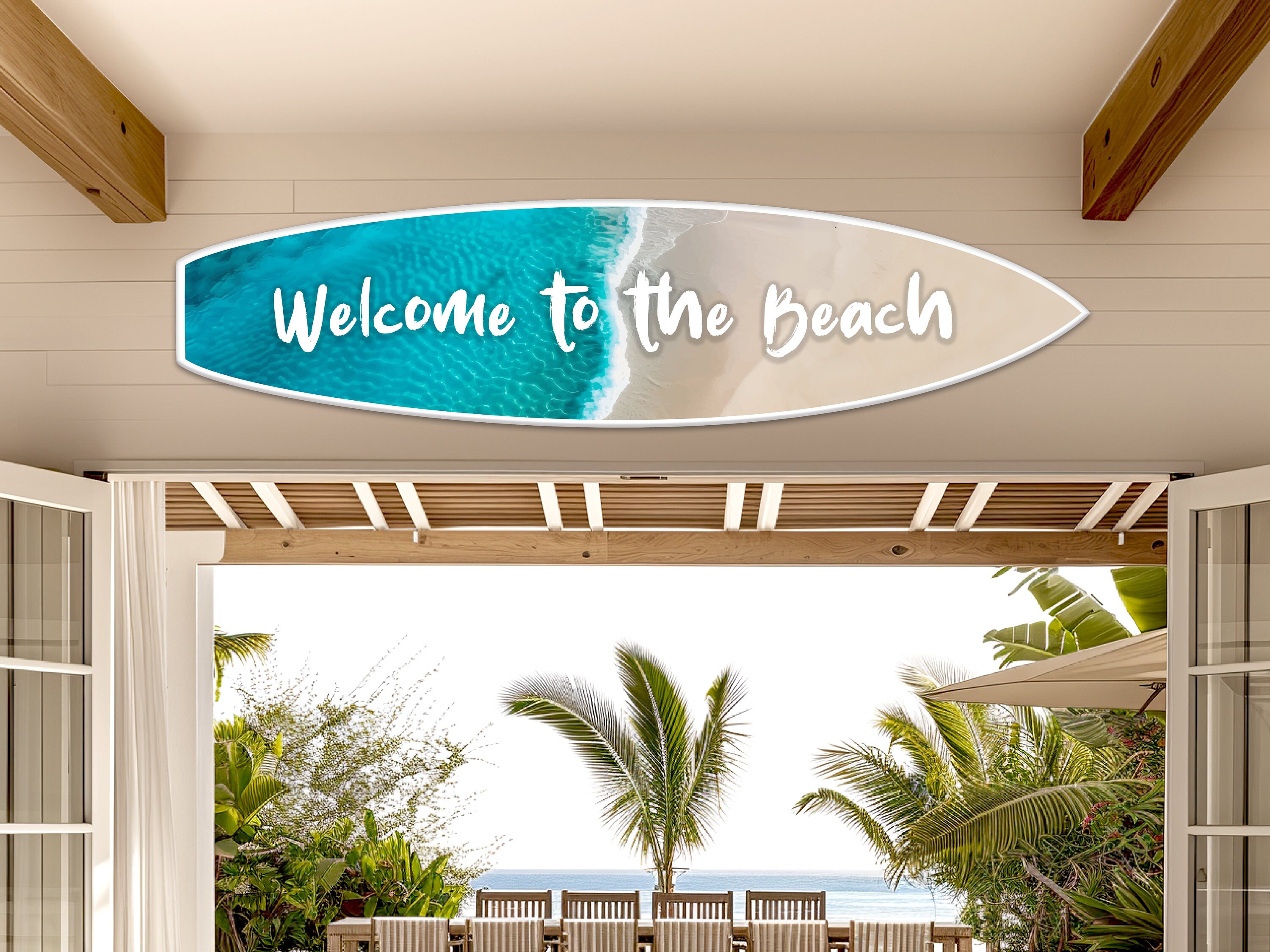 Beach House Welcome Sign, Coastal Decor, Wooden Surfboard Wall Art ...