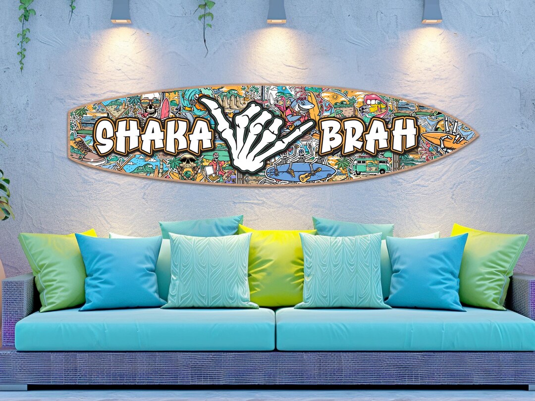 Surf Decor. Shaka Brah, Wooden Surfboard Wall Art, Fun Patio Sign ...