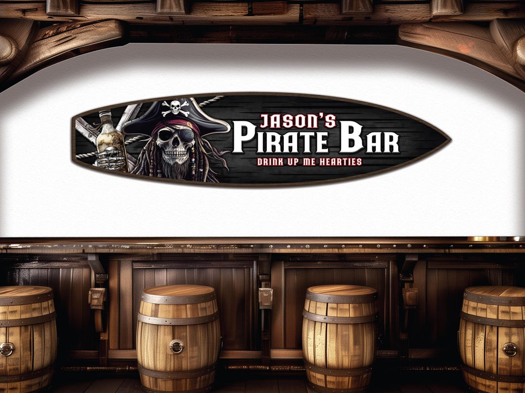 PERSONALIZED, Custom Pirate Bar Sign, Wooden Surfboard Wall Art, Fun ...