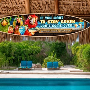 Personalized Tiki Bar Surfboard Sign: Parrot & Cocktails, Coastal Decor ...