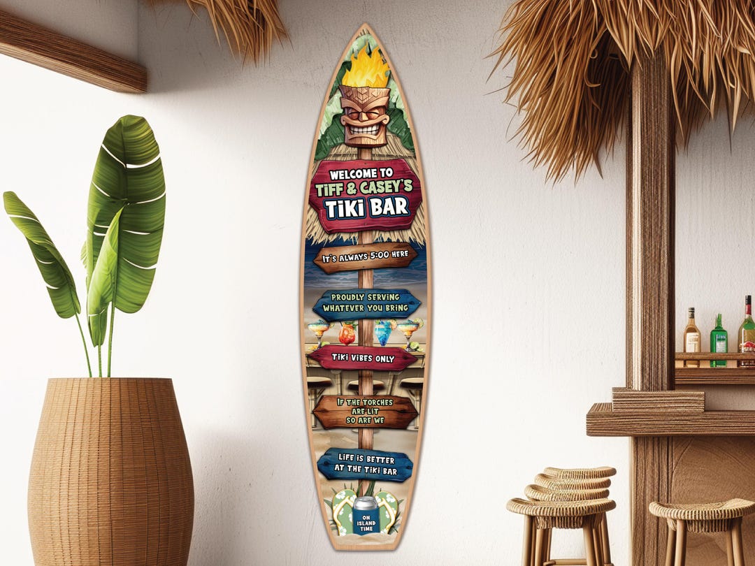 Personalized Tiki Bar Surfboard Sign: Custom Tropical Decor - Etsy