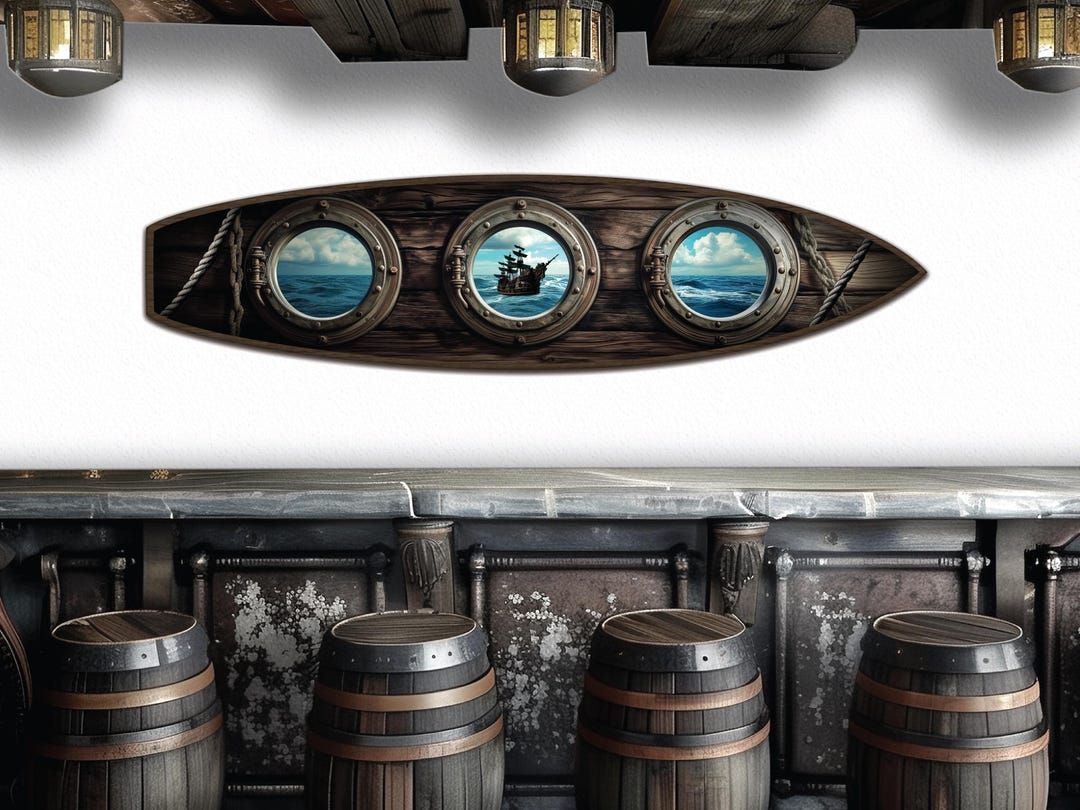 Porthole. Tiki or Pirate Bar Sign. Wooden Surfboard Wall Art, Pirate ...
