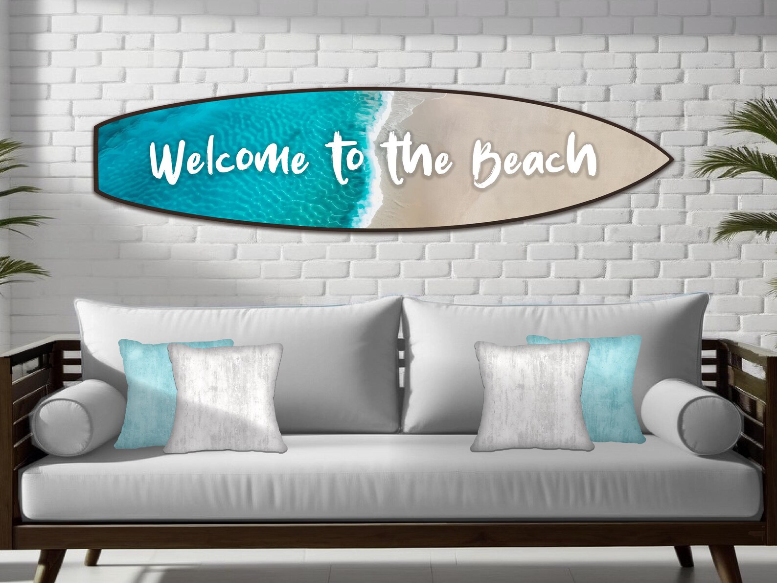 Beach House Welcome Sign, Coastal Decor, Wooden Surfboard Wall Art ...
