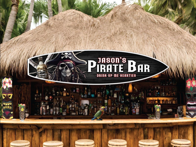 PERSONALIZED, Custom Pirate Bar Sign, Wooden Surfboard Wall Art, Fun ...