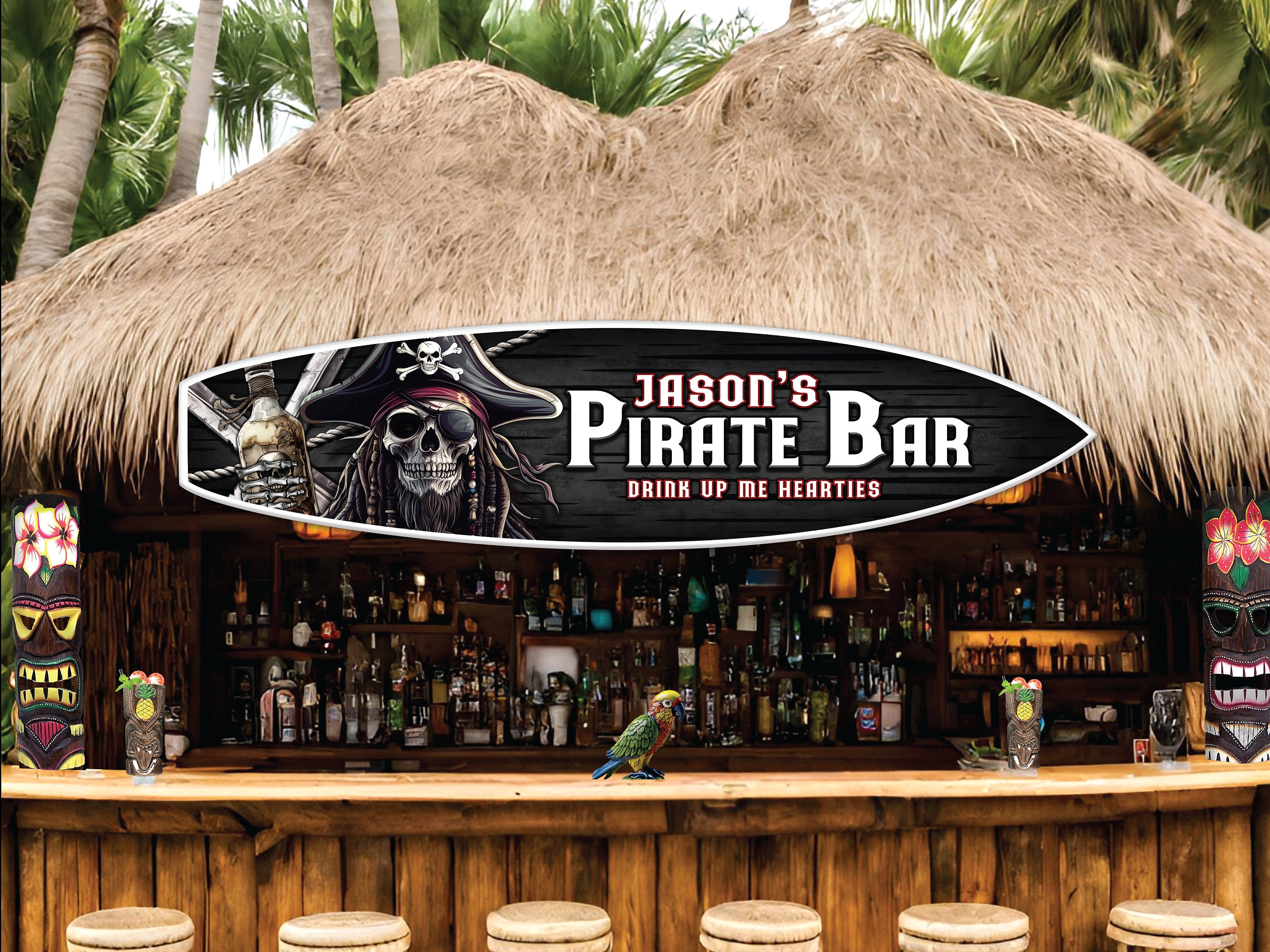 PERSONALIZED, Custom Pirate Bar Sign, Wooden Surfboard Wall Art, Fun ...