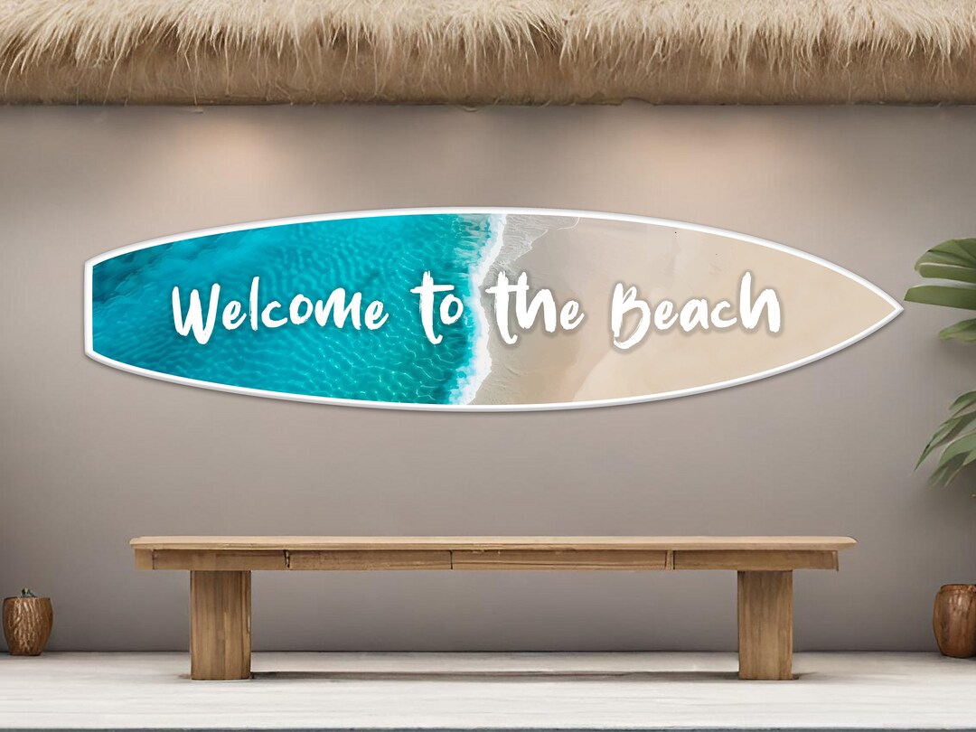Beach House Welcome Sign, Coastal Decor, Wooden Surfboard Wall Art ...