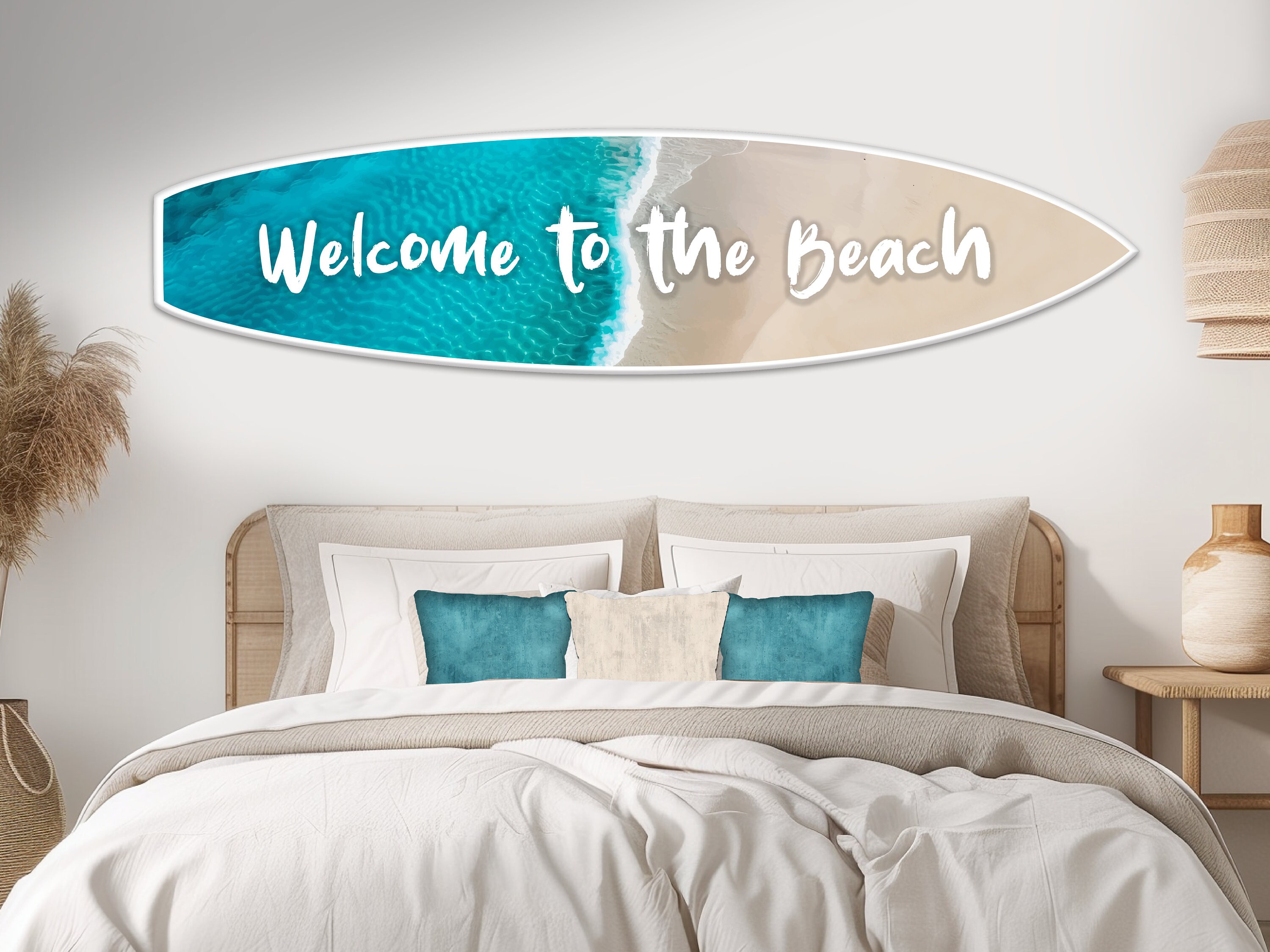Beach House Welcome Sign, Coastal Decor, Wooden Surfboard Wall Art ...