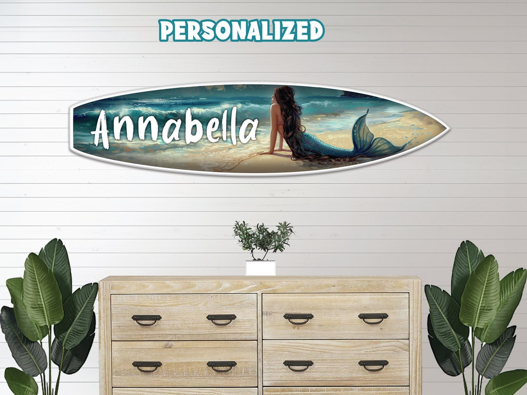 PERSONALIZED, Mermaid Surfboard Sign, Beach Decor, Tween Girl's Room - Etsy