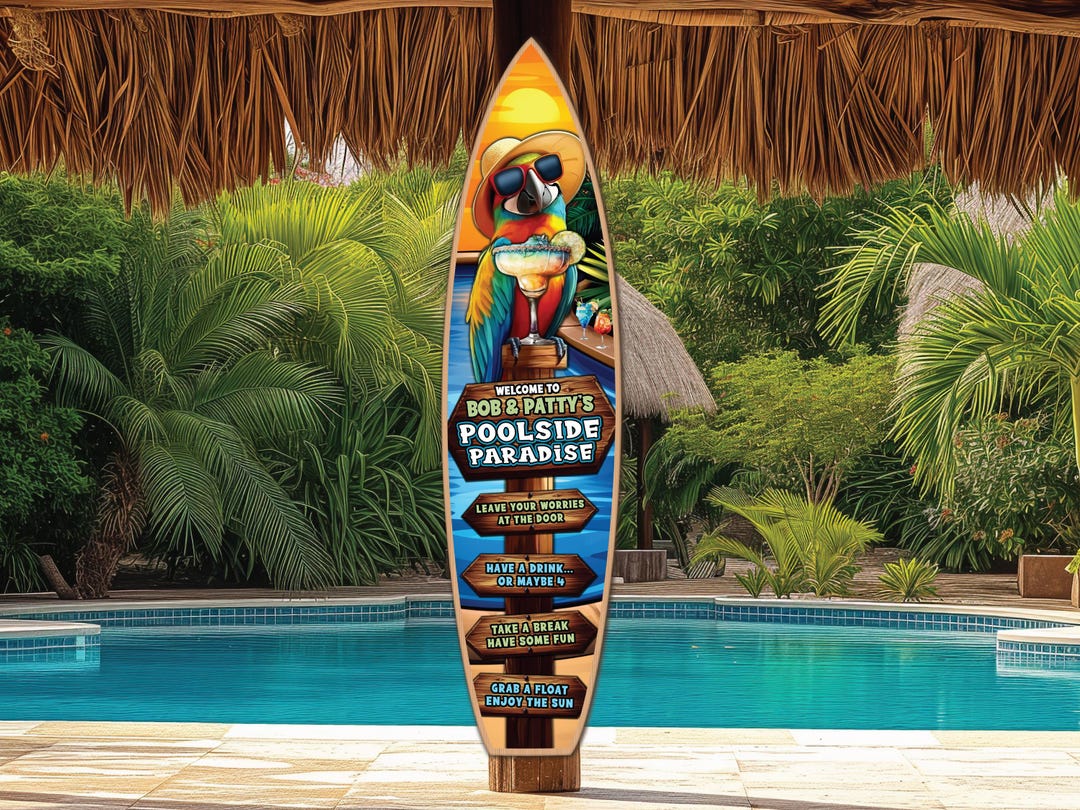 Custom Pool Sign: Tropical Parrot Surfboard Wall Art - Etsy