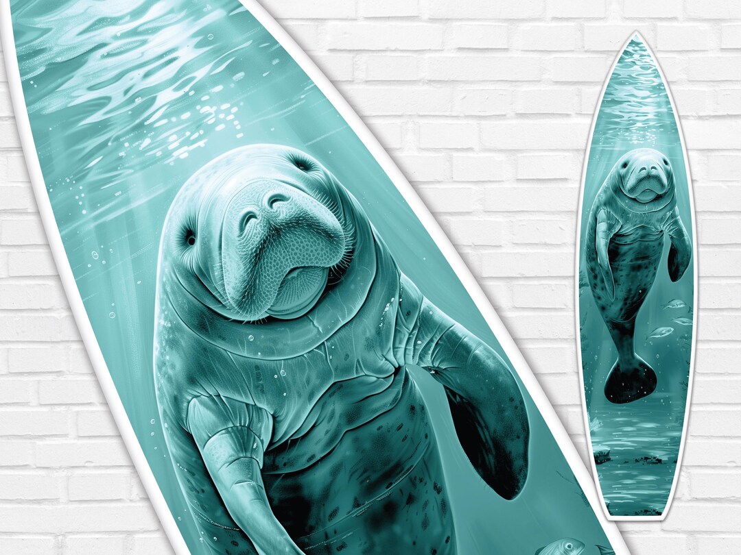 Manatee Wooden Surfboard Wall Art, Beach House Decor, Teal Coastal Art ...