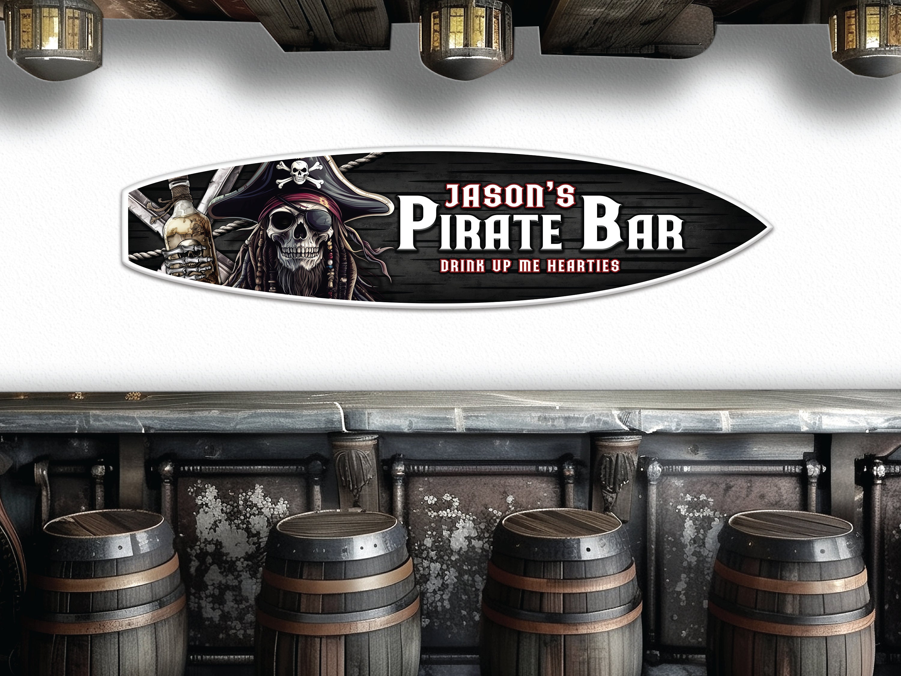PERSONALIZED, Custom Pirate Bar Sign, Wooden Surfboard Wall Art, Fun ...