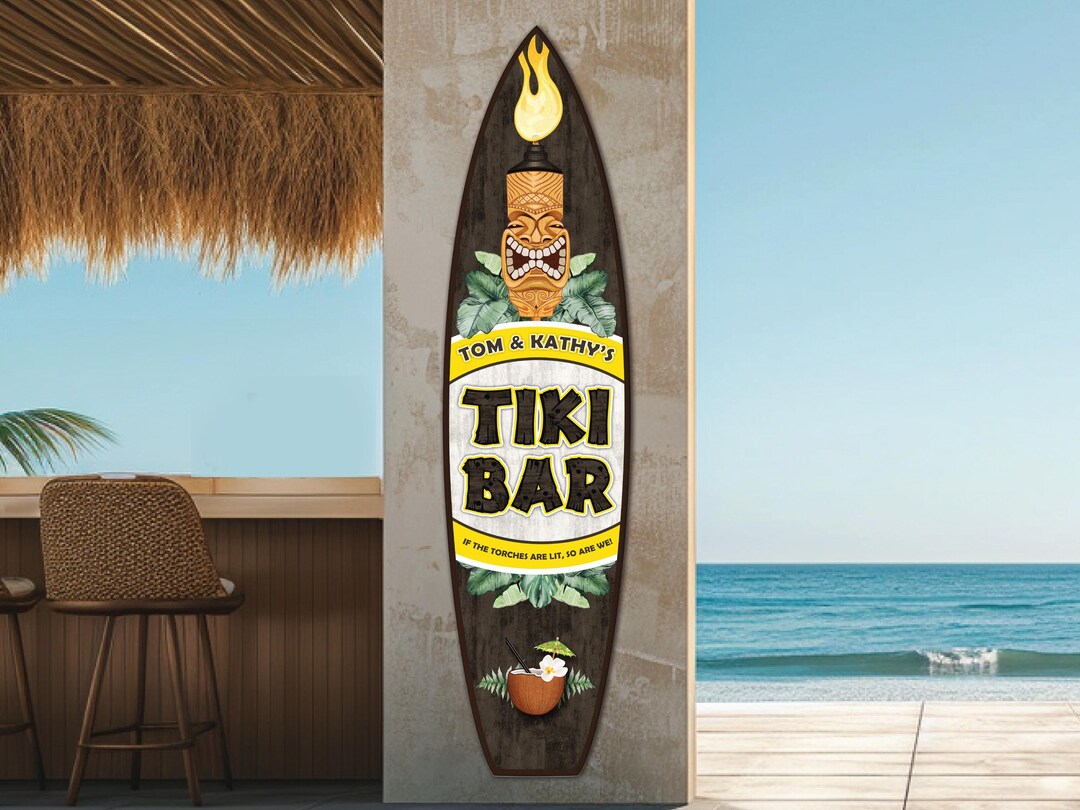 Personalized Tiki Bar Surfboard Sign: Tropical Outdoor Decor - Etsy