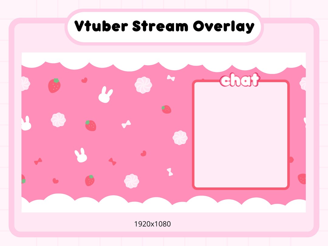 Cute Strawberry Bunny Vtuber Just Chatting Stream Overlay - Etsy