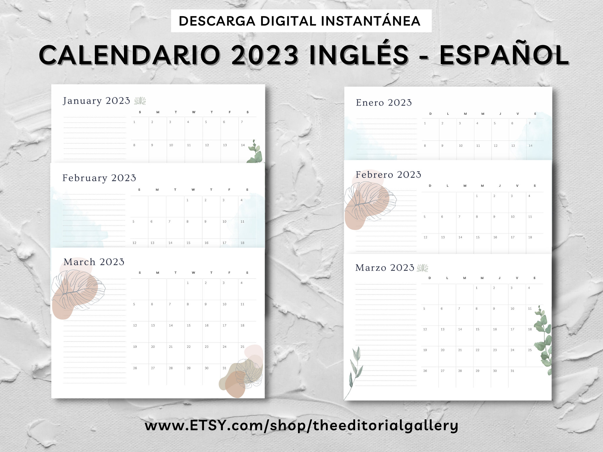 Calendario Mensual En Español E Inglés 2023 Monthly Spanish-english ...