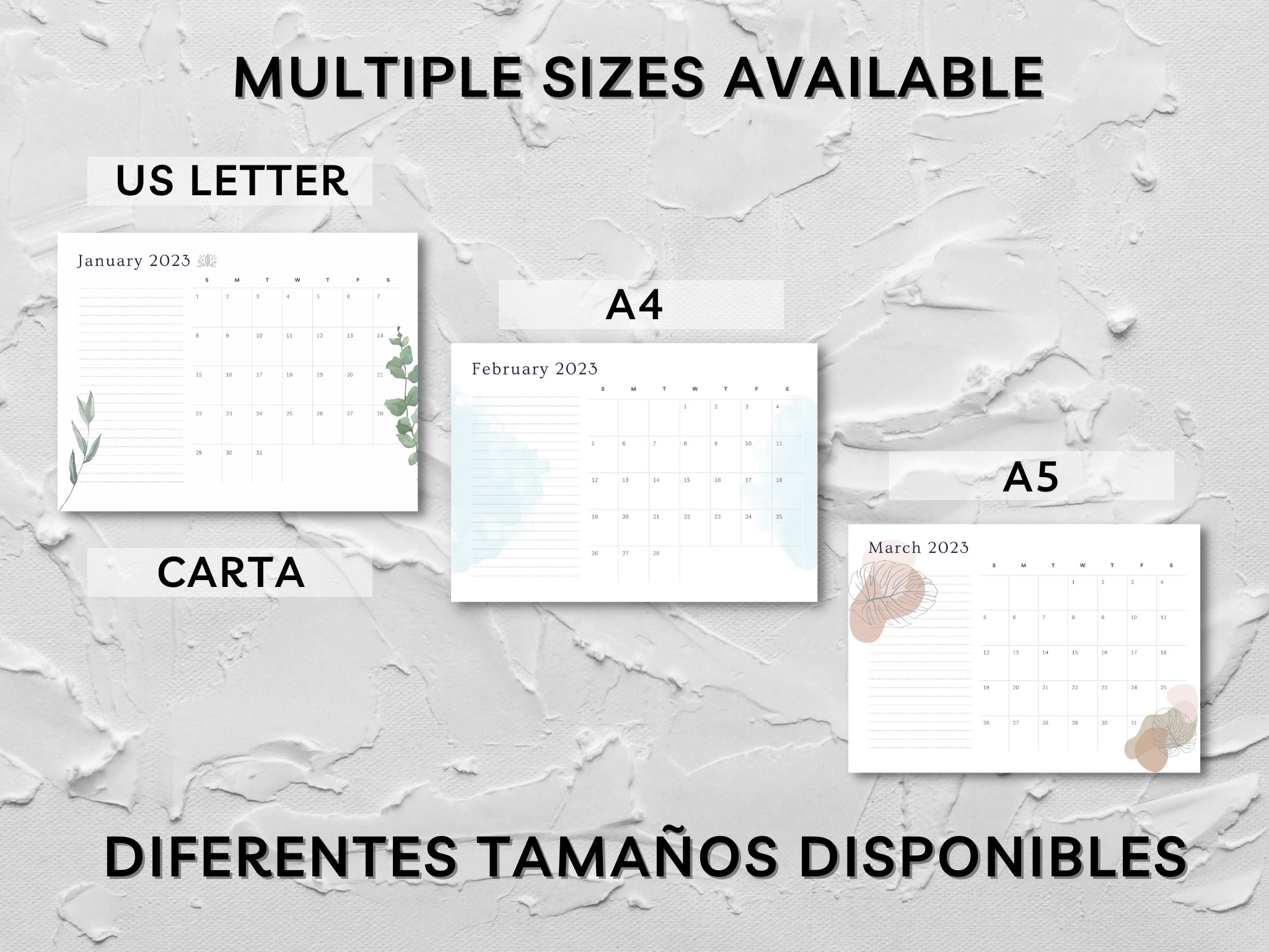 Calendario Mensual En Español E Inglés 2023 Monthly Spanish-english ...