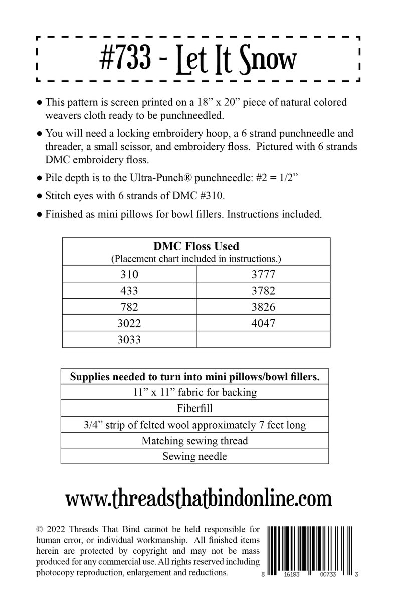 Threads That Bind #733 Let It Snow Punchneedle Pattern - Etsy