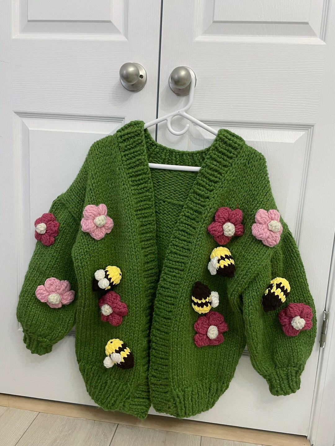 Bibaboyaba, Chunky Bee Cardigan, Bee Knit Sweater, Floral Knit Sweater ...