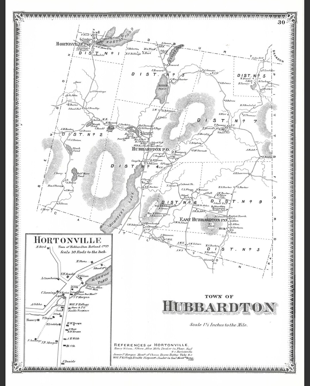 Hubberton, Vermont Vintage Map - Etsy