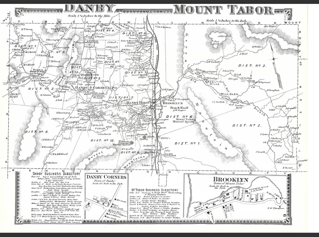 Danby,mount Tabor, Vermont Vintage Map - Etsy