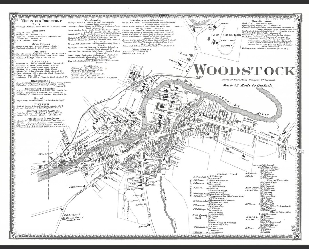 Woodstock Town, Vintage Vermont Map - Etsy