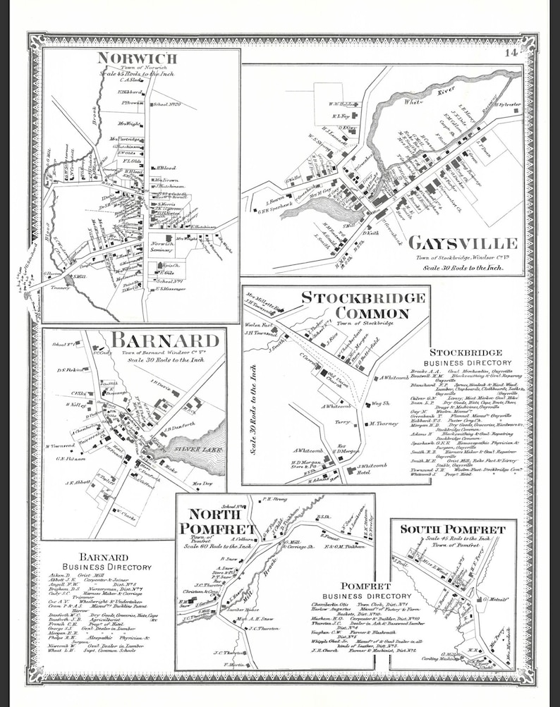 Norwich, Gaysville, Barnard, Pomfret, Stockbridge, Vermont Vintage Map ...