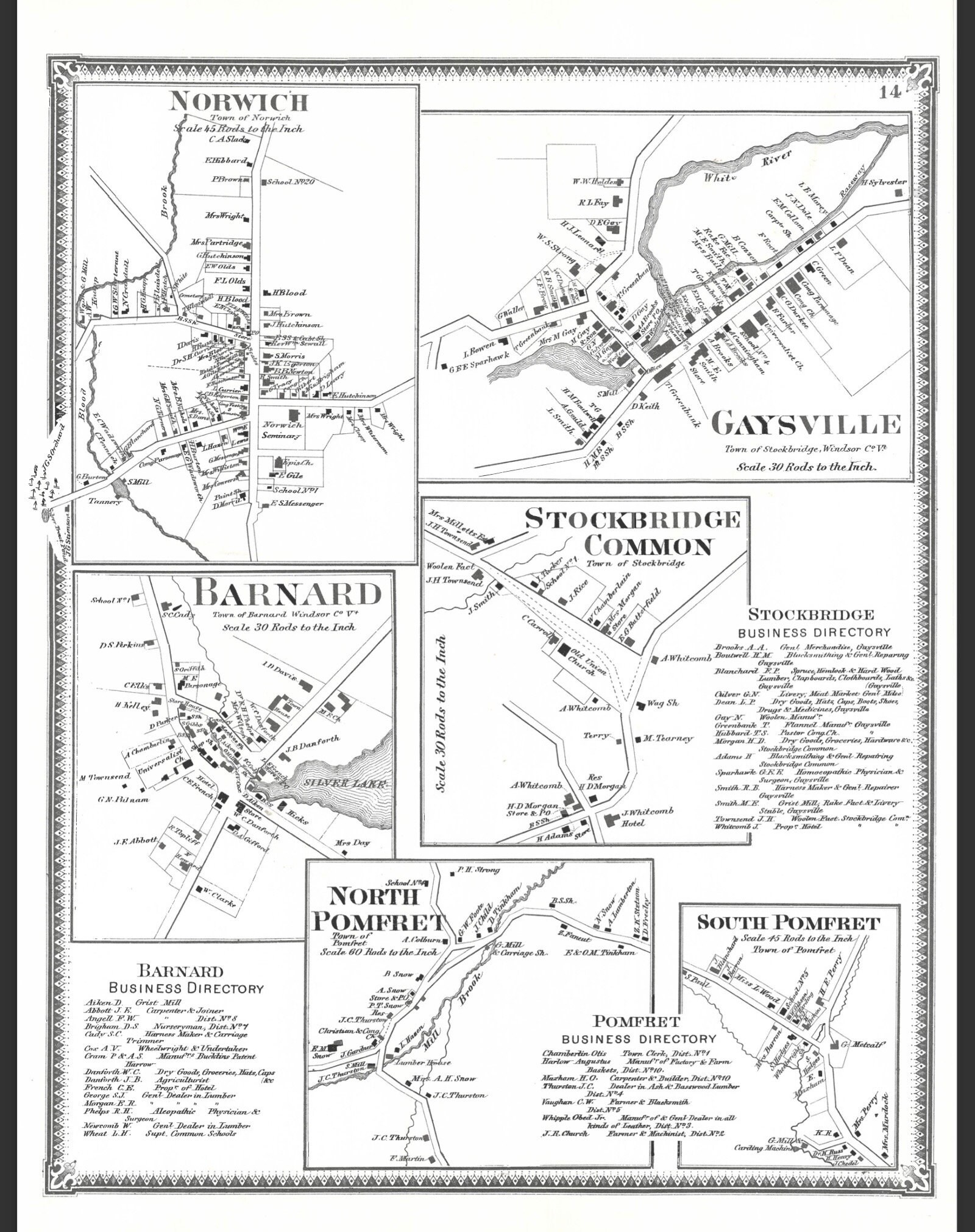 Norwich, Gaysville, Barnard, Pomfret, Stockbridge, Vermont Vintage Map ...