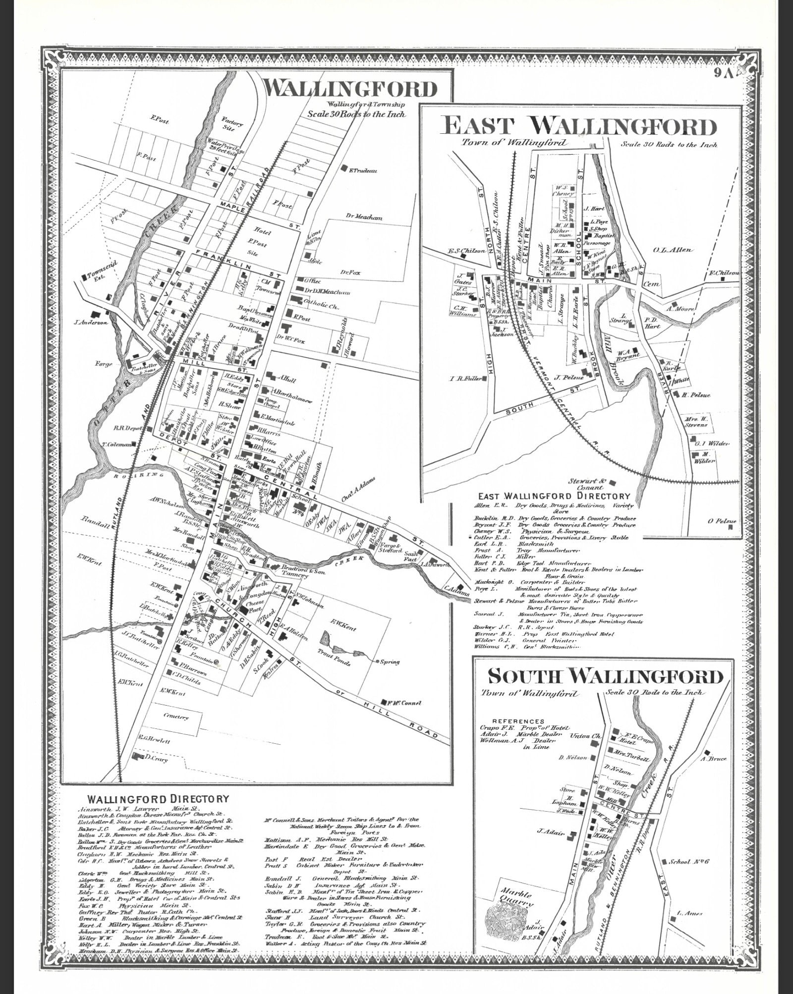 Wallingford, East Wallingford, South Wallingford, Vintage Vermont Map ...