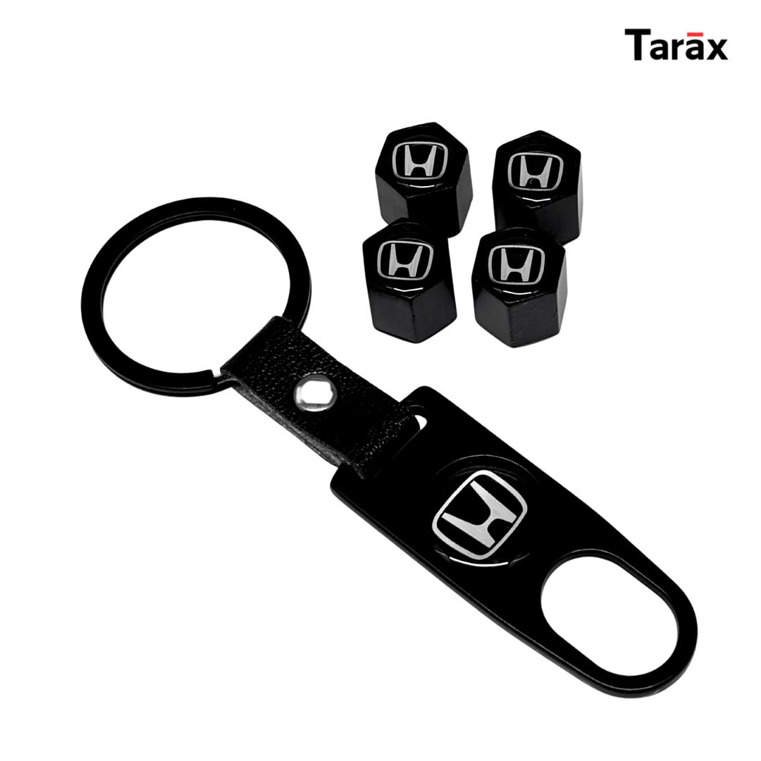 Shiny Black Honda Logo Tire Valve Caps Set (4PCS) With Keychain, Key ...