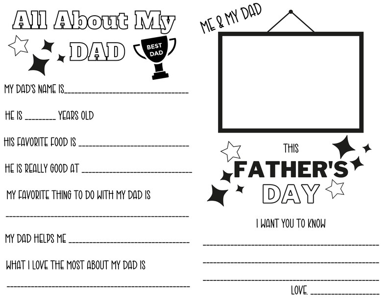 Father's Day Card, Printable Card, All About Dad, Personalized Father's ...