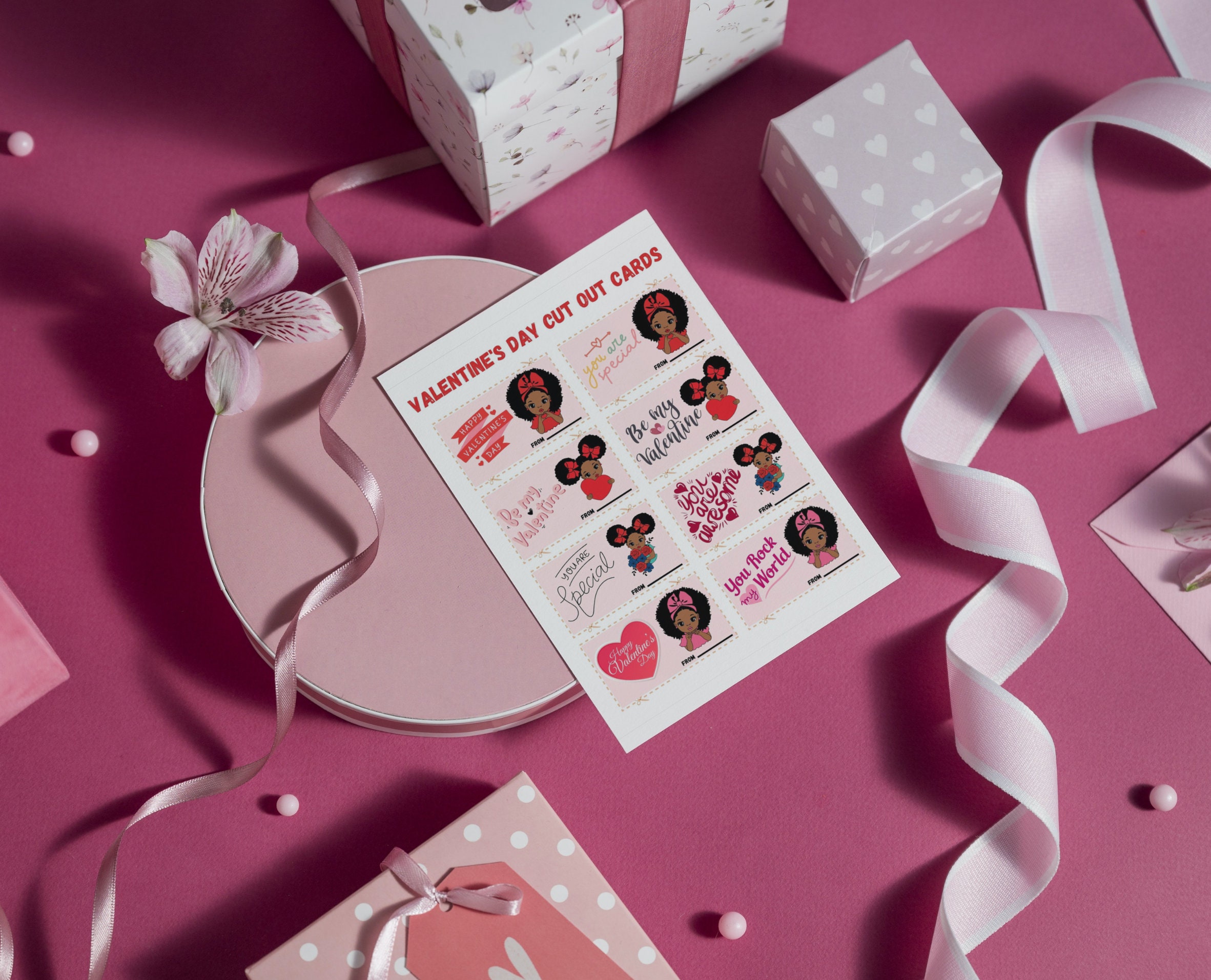 African American Valentine's Kids Cards, Black Girl Printable Valentine ...