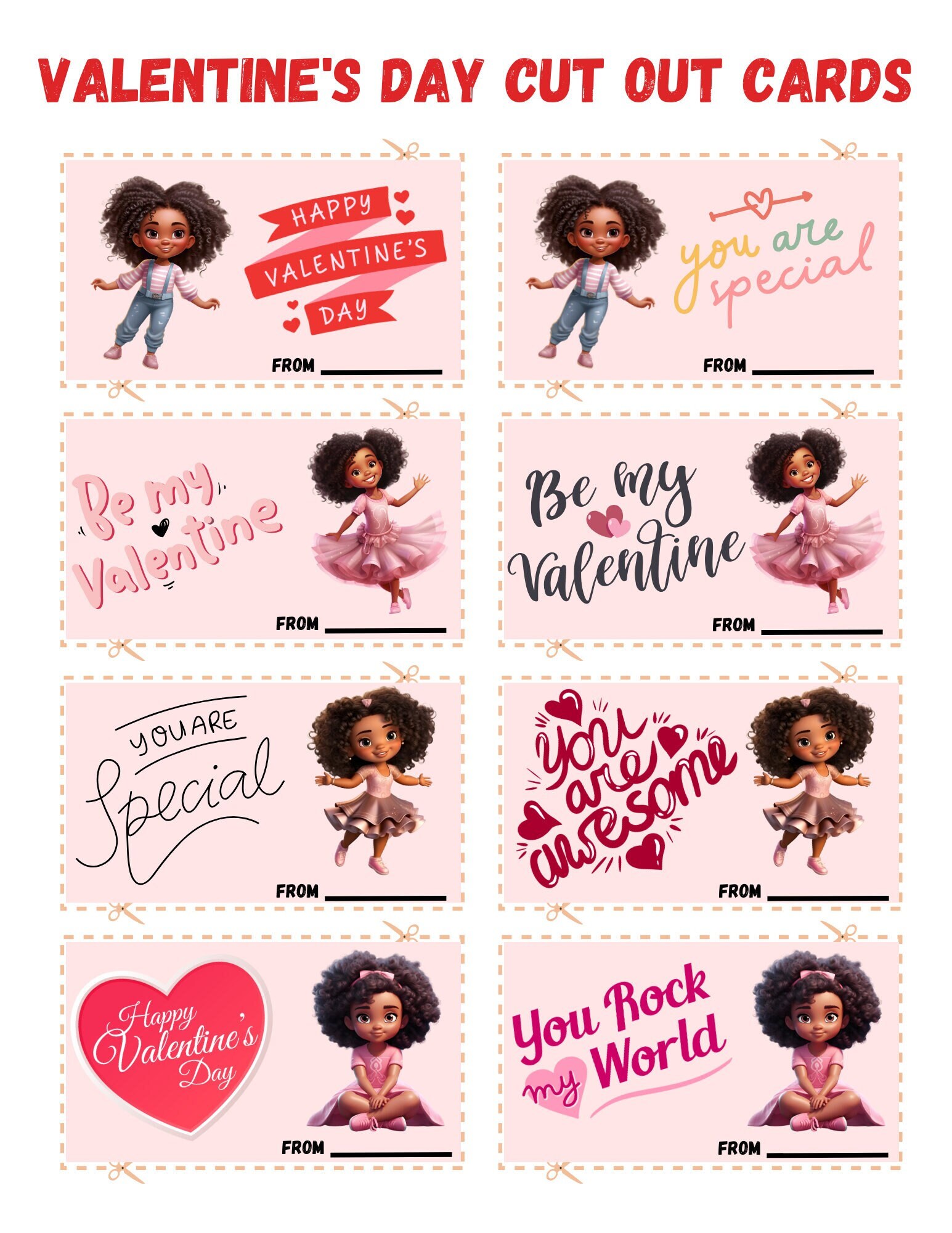African American Valentine's Kids Cards, Black Girl Printable Valentine ...