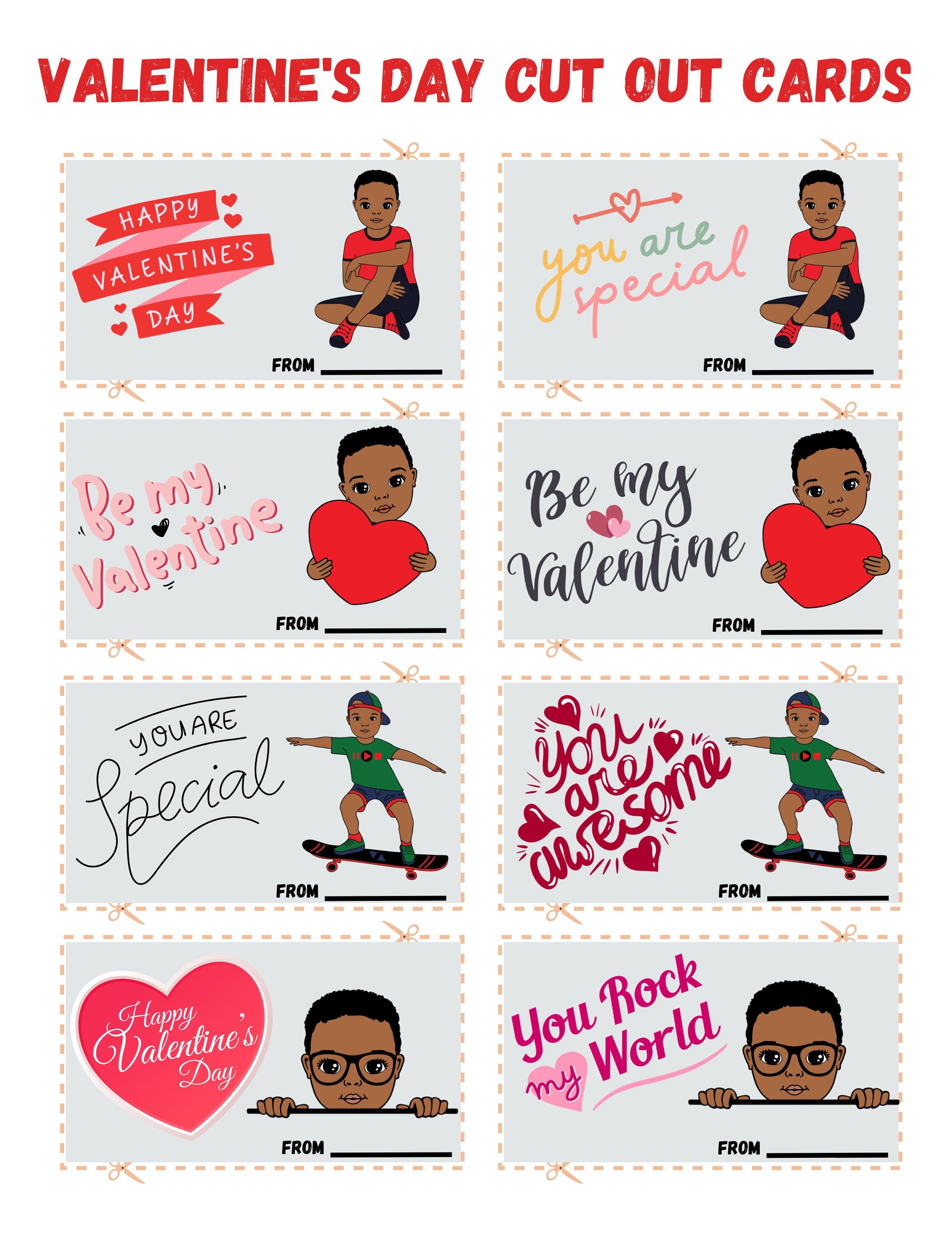 African American Valentine's Kids Cards, Boy Valentine's Day Cut Out ...