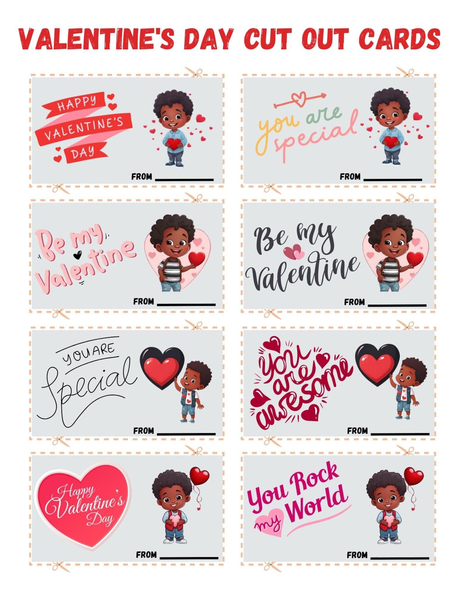 African American Valentine's Kids Cards, Black Boy Printable Valentine ...