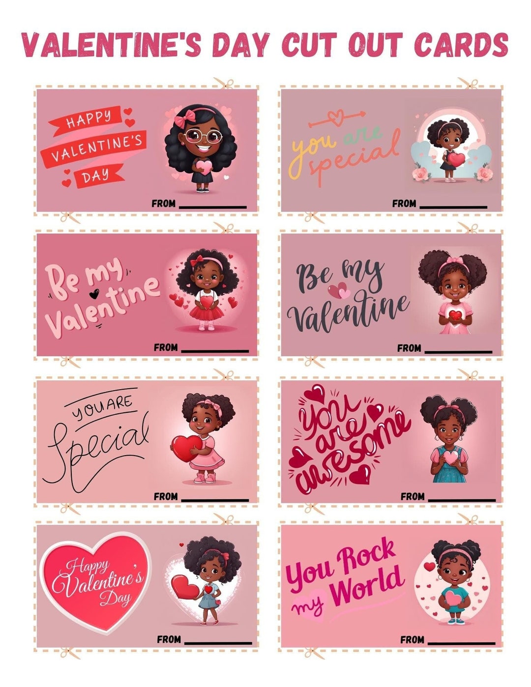 African American Valentine's Kids Cards, Black Girl Printable Valentine ...