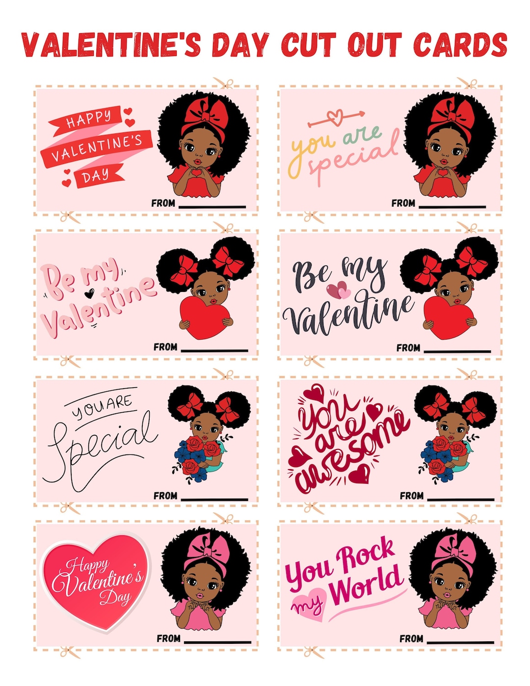 African American Valentine's Kids Cards, Black Girl Printable Valentine ...