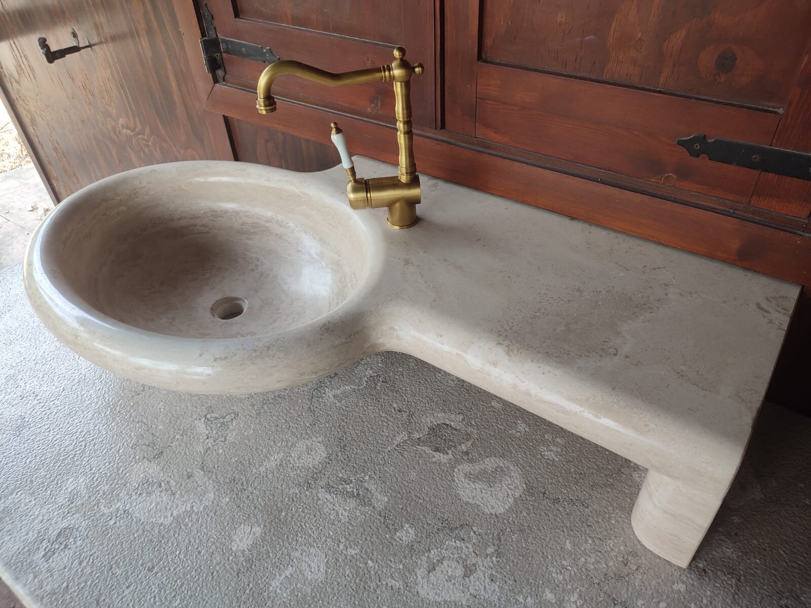 Washbasin in Polished Roman Travertine. Marble Wash Basin, Large Sink ...