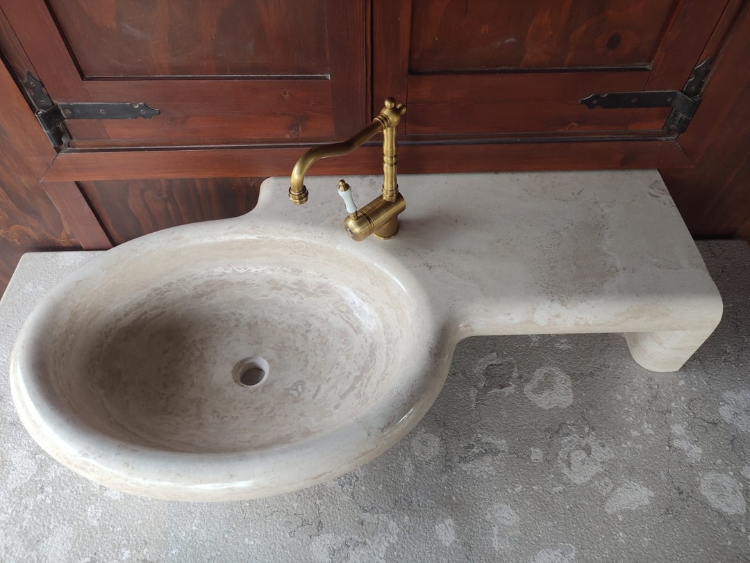 Polished Roman Travertine Washbasin. Marble Wash Basin, Large Sink ...