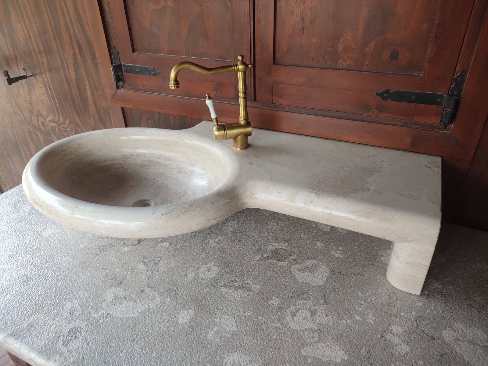 Washbasin in Polished Roman Travertine. Marble Wash Basin, Large Sink ...