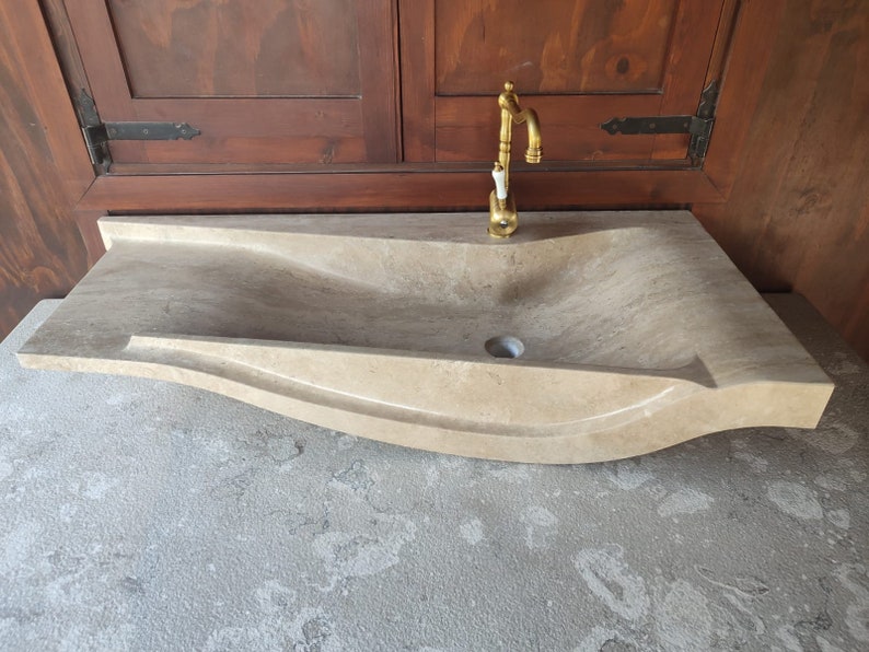Designer Wall-mounted Roman Travertine Walnut Sink WALL-MOUNTED SINK ...