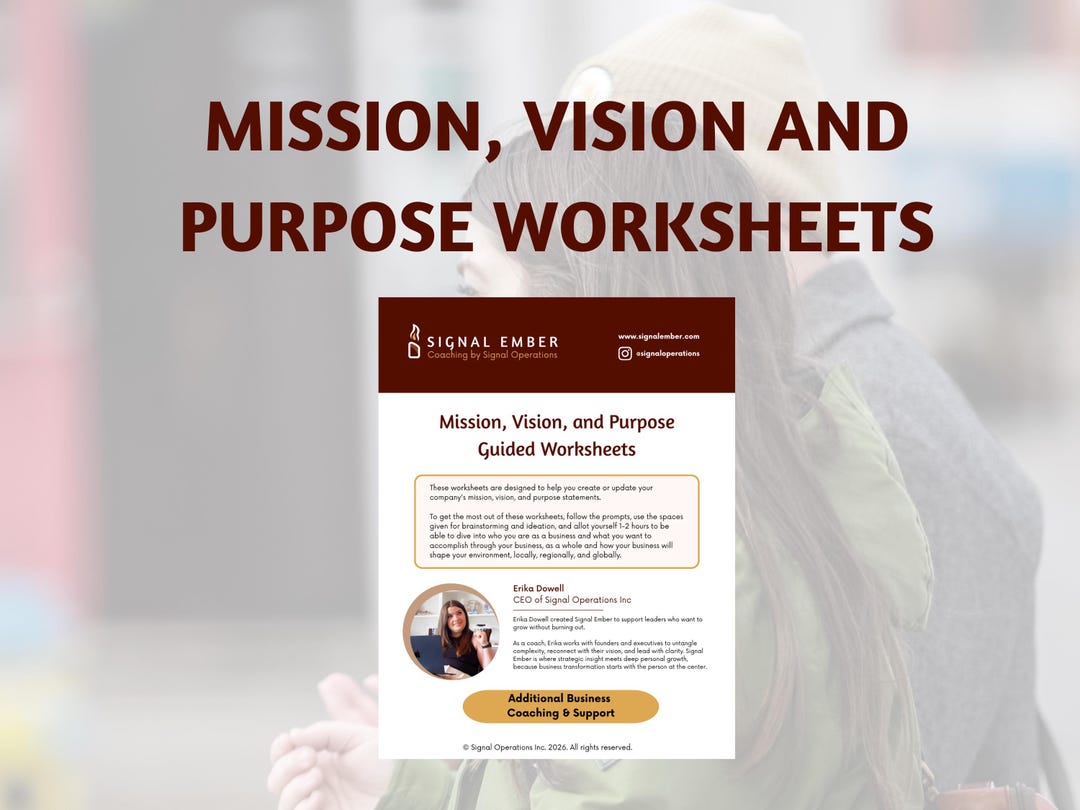 Mission, Vision & Purpose Worksheets | Business Planning Template ...