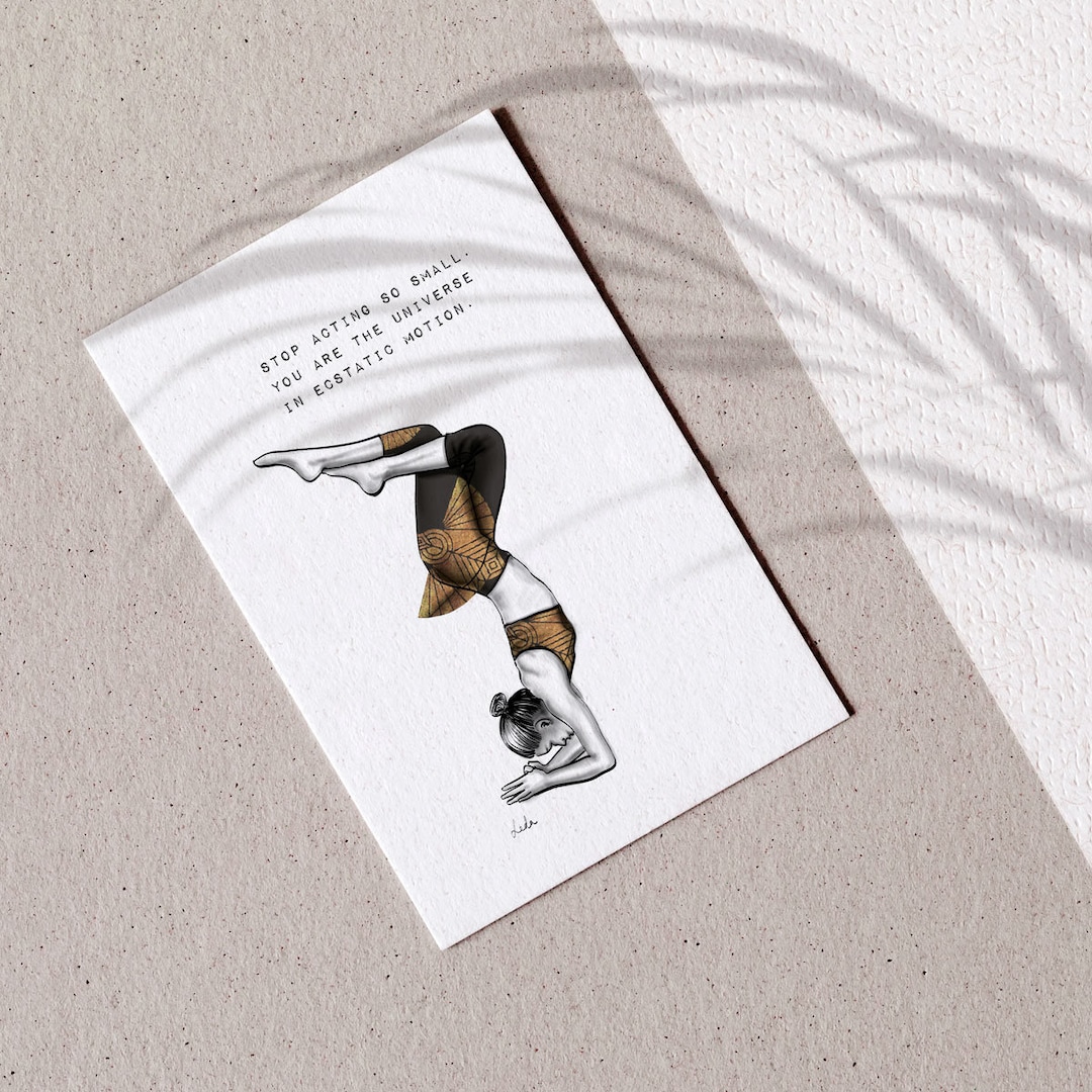 Yoga Poster Zen Quote Hand Stand Pose Inversion Sirsasana Hand Drawn ...