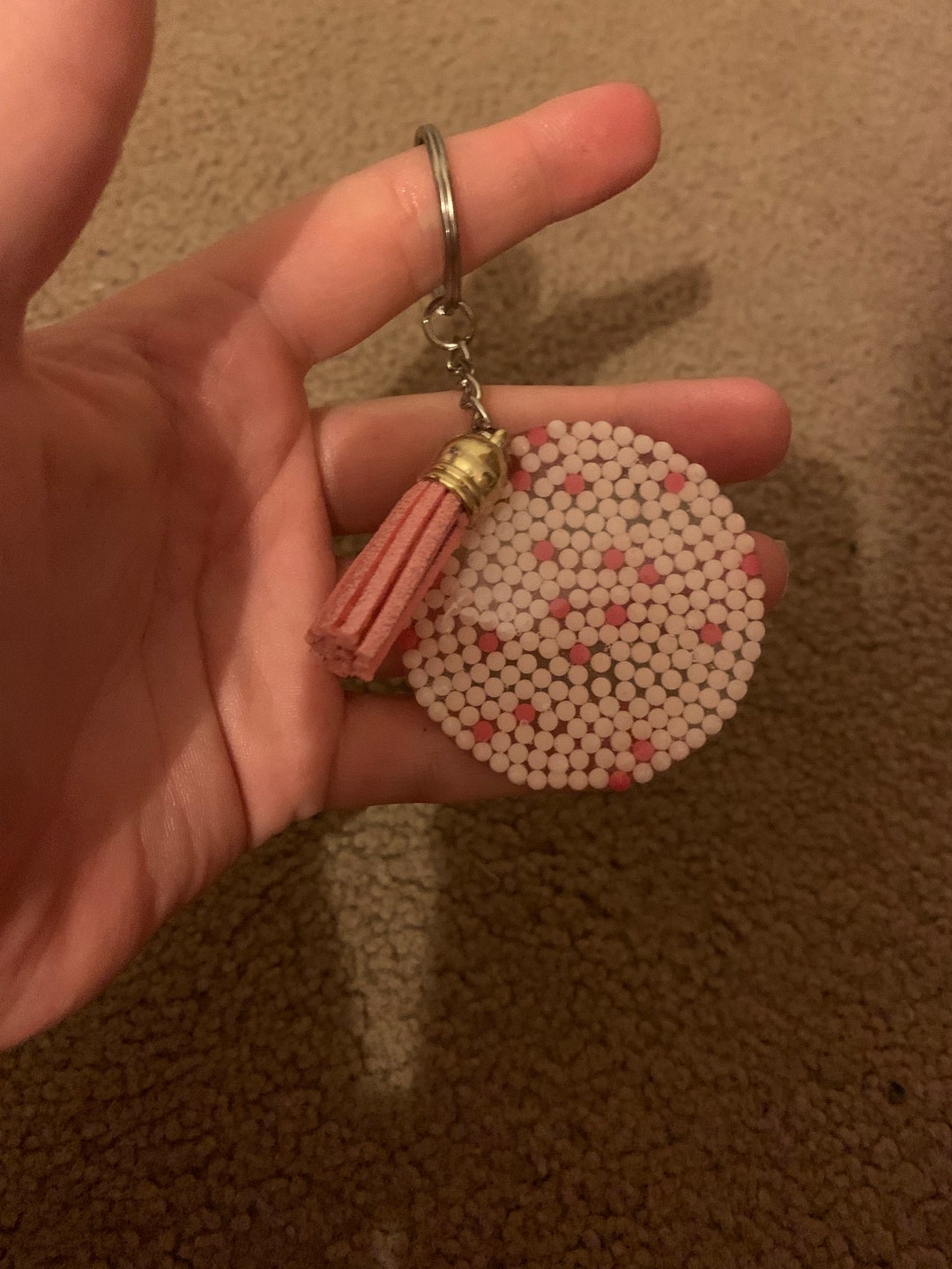 Light Pink Dot Design Diamond Circle Keychain - Etsy