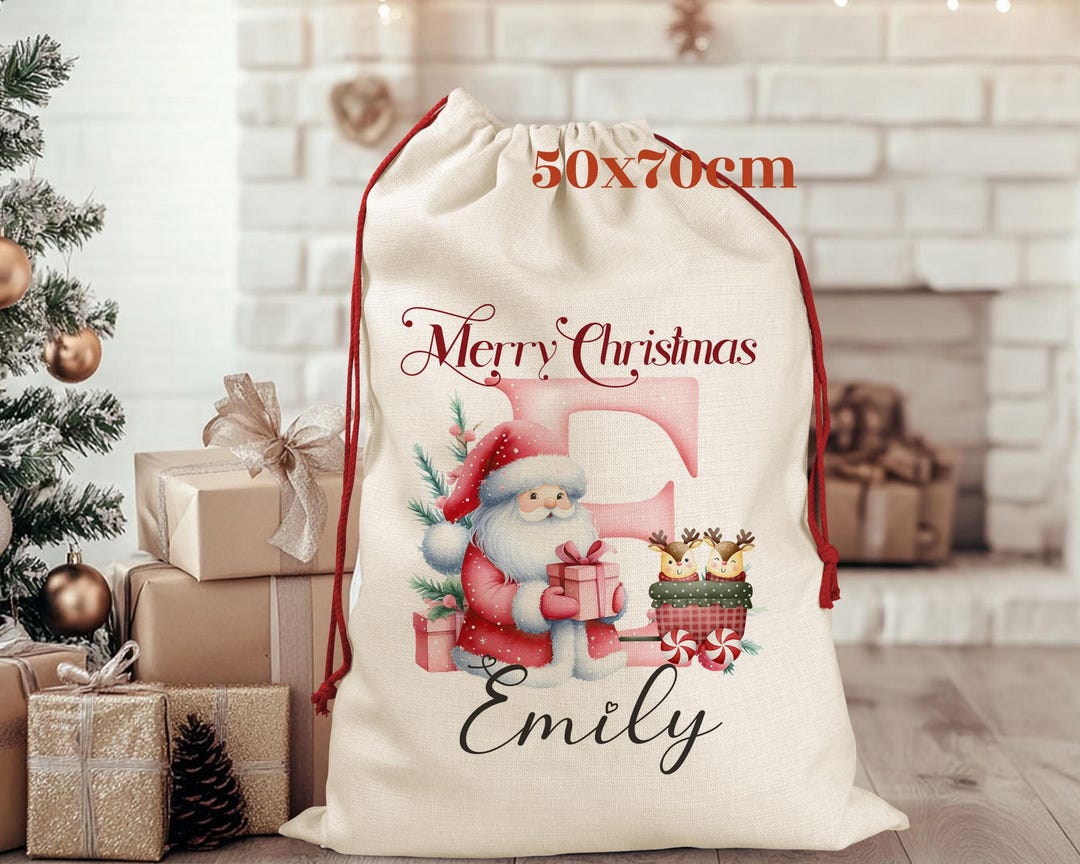 Personalized Christmas Large Santa Sack, Linen Initial Print 70cmx50cm ...