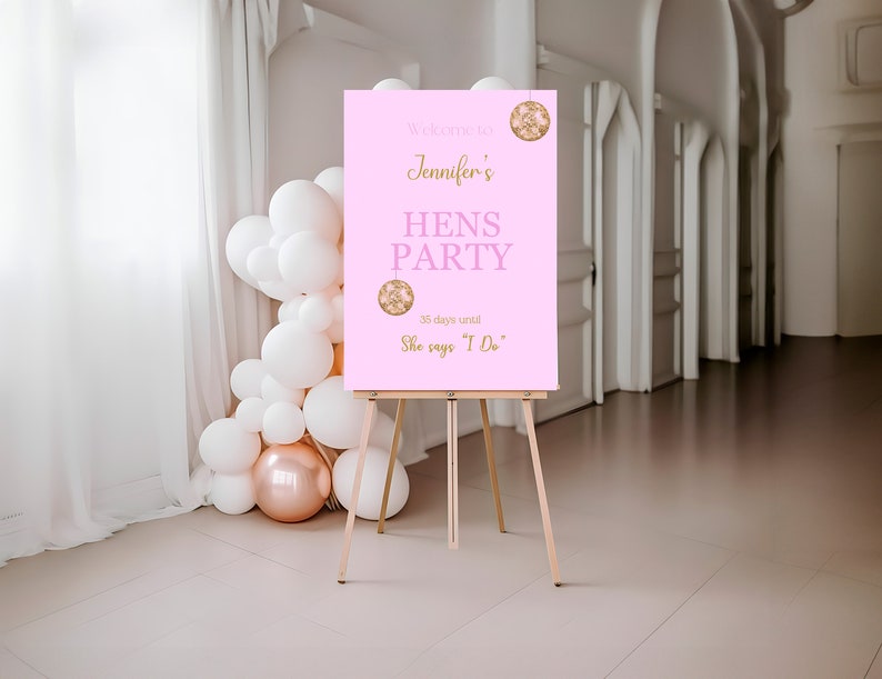 Personalized Pink Disco Ball Hen Do Welcome Sign: A3 Wedding Party ...