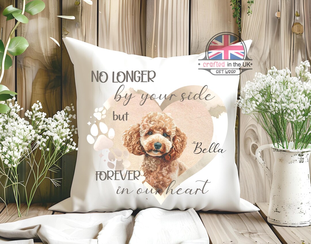 Photo Personalised Neutral Dog Memorial Cushion: Beige Theme Pet Loss ...