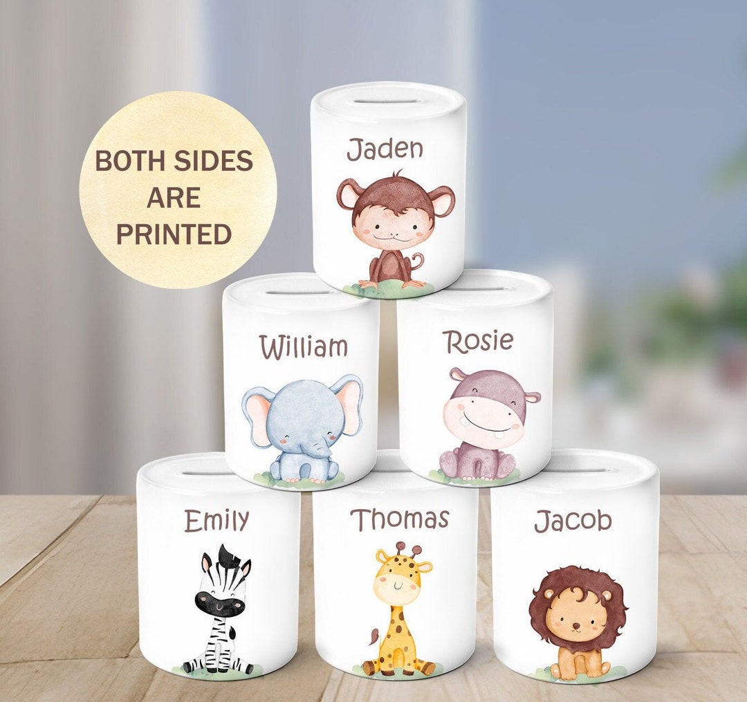 Personalised Safari Animals Money Boxes, Savings Jar, Jungle Theme Fund ...