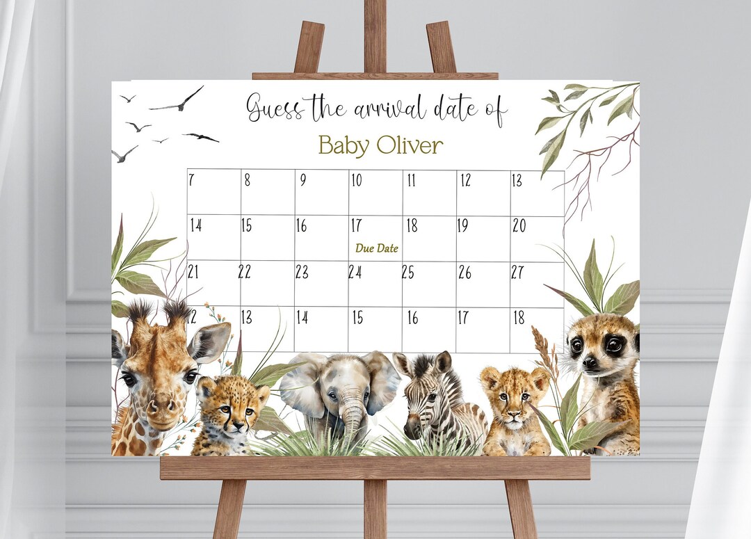 Printed Guess the Date POSTER, Safari Baby Shower Game Guess, Gender ...
